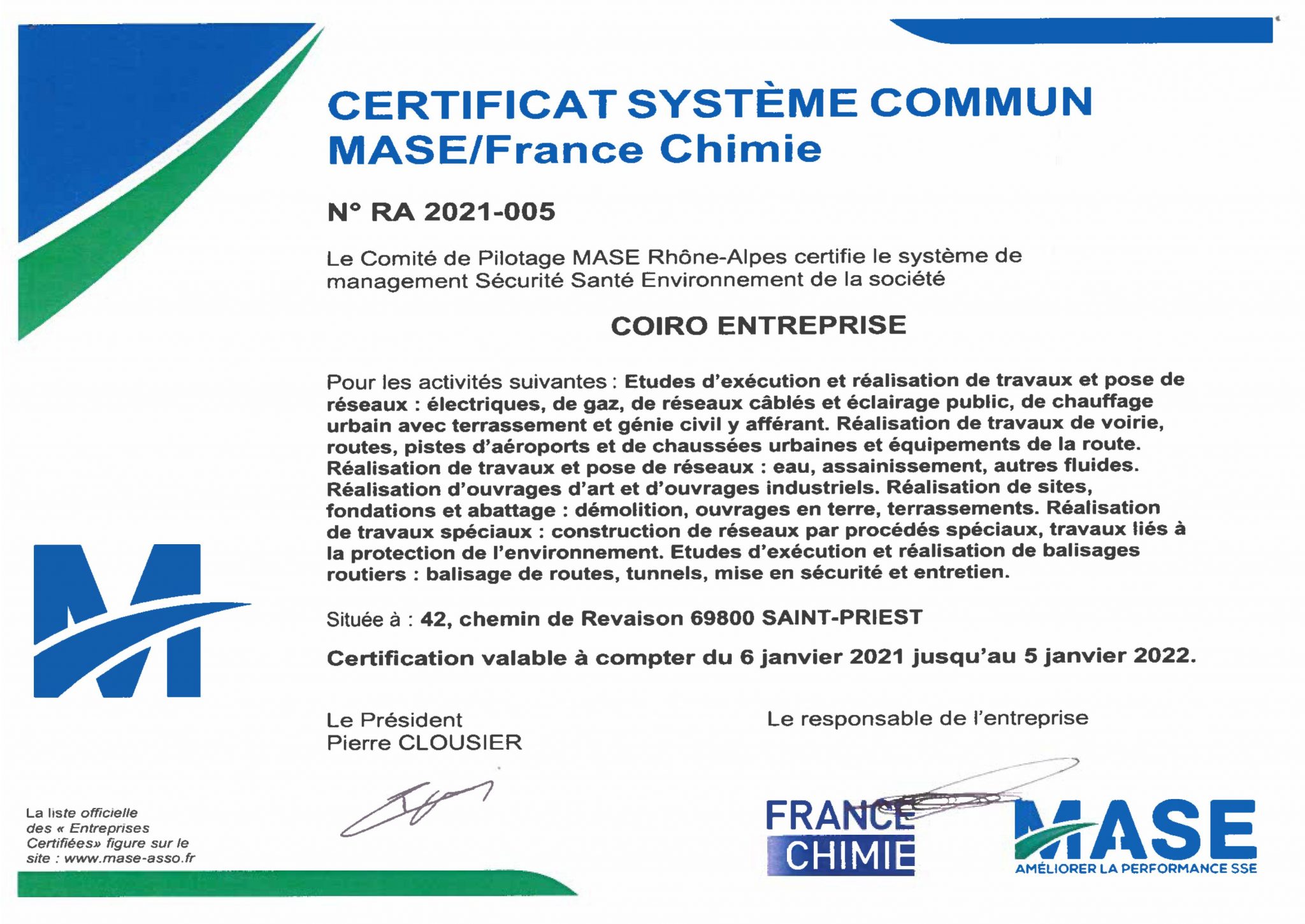 CERTIFICATION MASE - Coiro