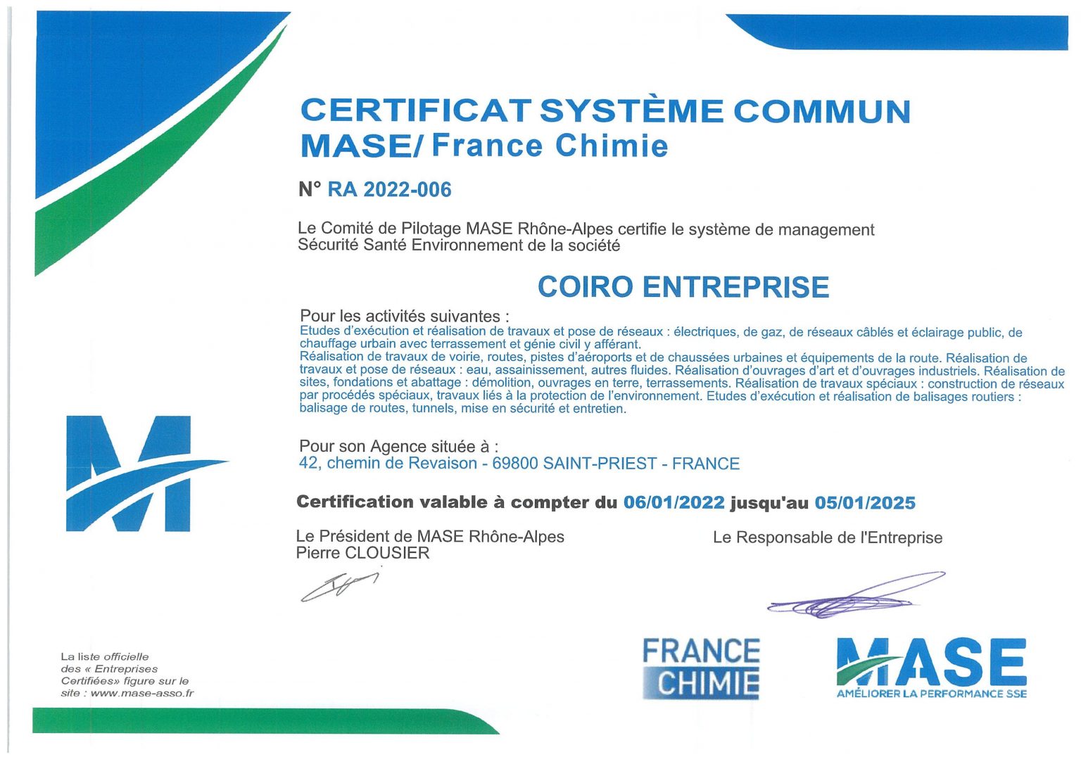 CERTIFICATION MASE - Coiro