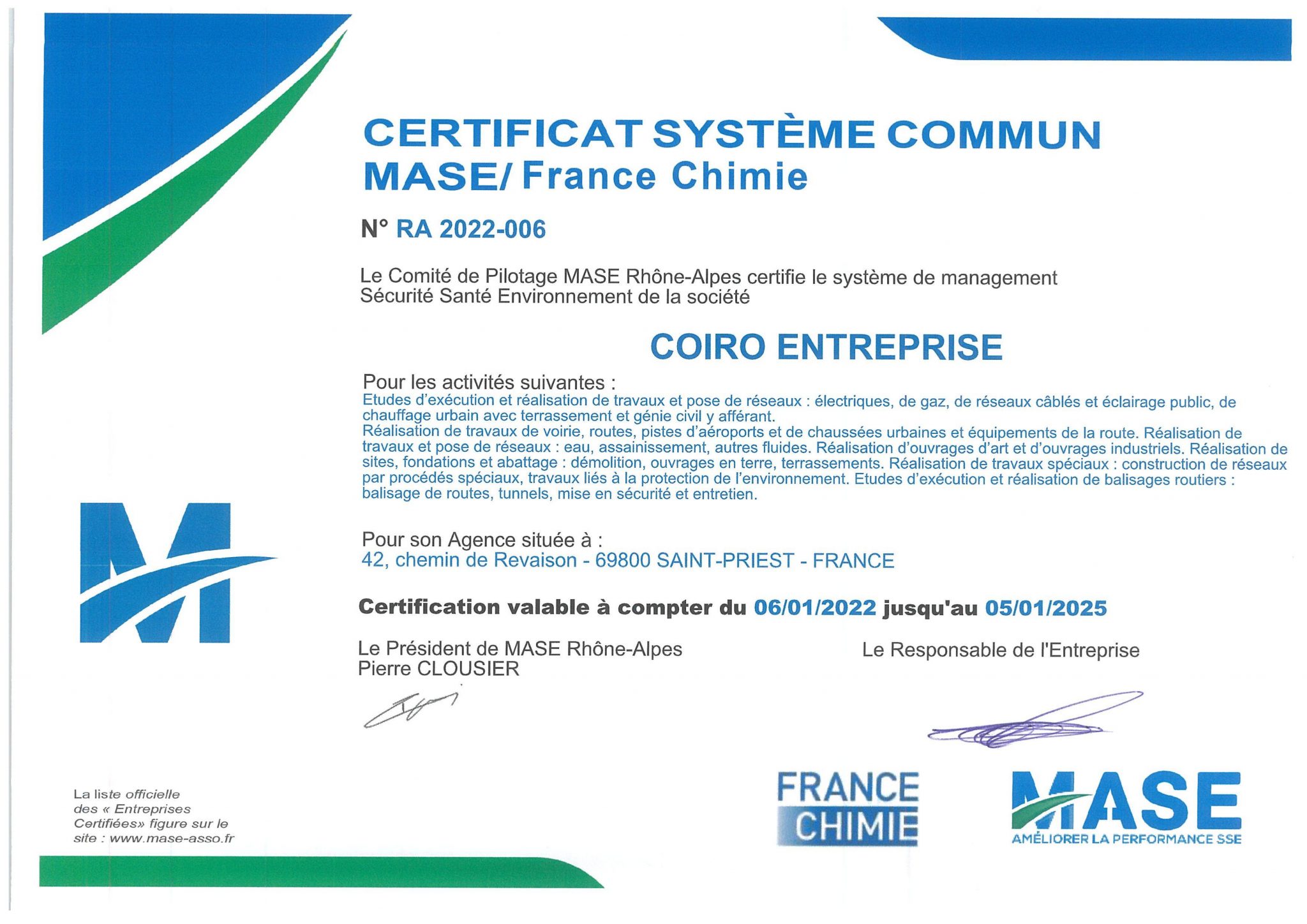 CERTIFICATION MASE - Coiro